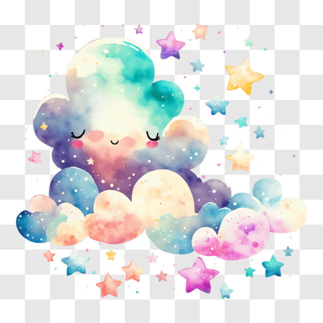 Download Watercolor Cloud with Stars Decorative Art PNGs Online ...