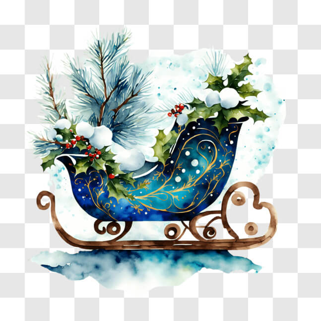 Download Blue Sleigh Decorated with Holly and Snowflakes PNGs Online ...
