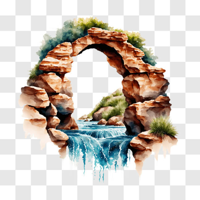 Download Watercolor Painting of Scenic Archway with Flowing River PNGs ...