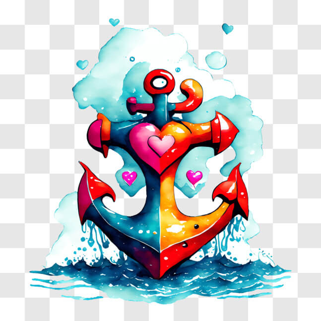 Download Colorful Heart-Shaped Anchor Drawing in Water PNGs Online ...