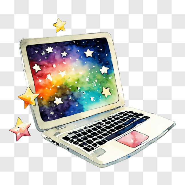 Download Creative Laptop with Colorful Stars PNGs Online - Creative Fabrica
