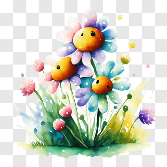 Download Watercolor Painting of Blooming Cartoon Daisies PNGs Online ...
