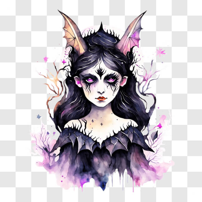 Download Girl with Bat Wings and Horns Painting PNGs Online - Creative ...