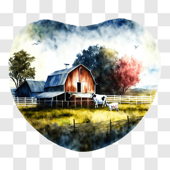 Download Heart-shaped Painting with Cows and Barn in Rural Farm PNGs ...