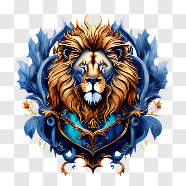 Download Decorative Lion's Head with Blue Flowers and Leaves PNGs ...