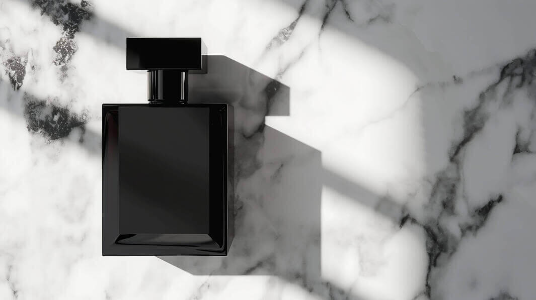 Download Black Perfume Bottle on Elegant Marble Surface Mockups Online ...