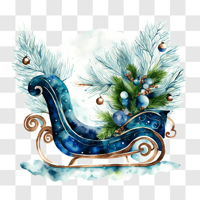 Download Blue Sleigh with Christmas Decorations and Snowflakes PNGs ...