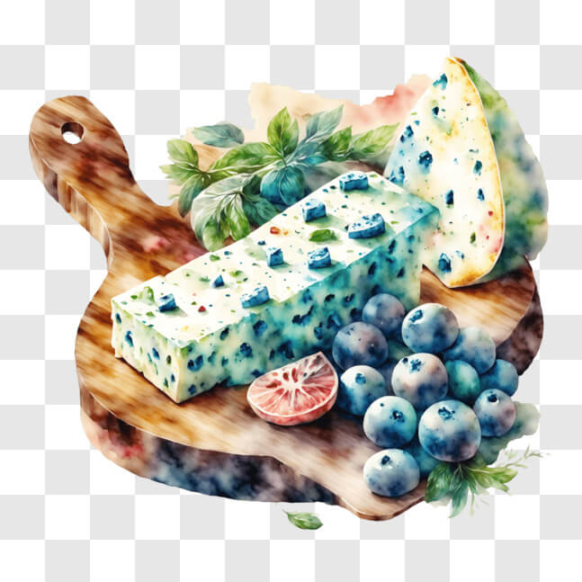 Download Artistic Watercolor Painting of Blue Cheese and Berries on ...