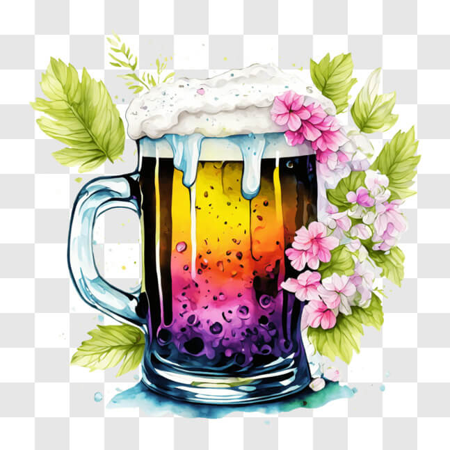 Download Colorful Beer Mug with Pink Flowers and Ice PNGs Online ...