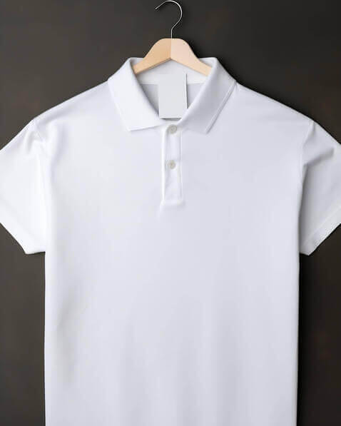 Download White Polo Shirt Mock-Up with Wooden Hanger and Empty Label ...