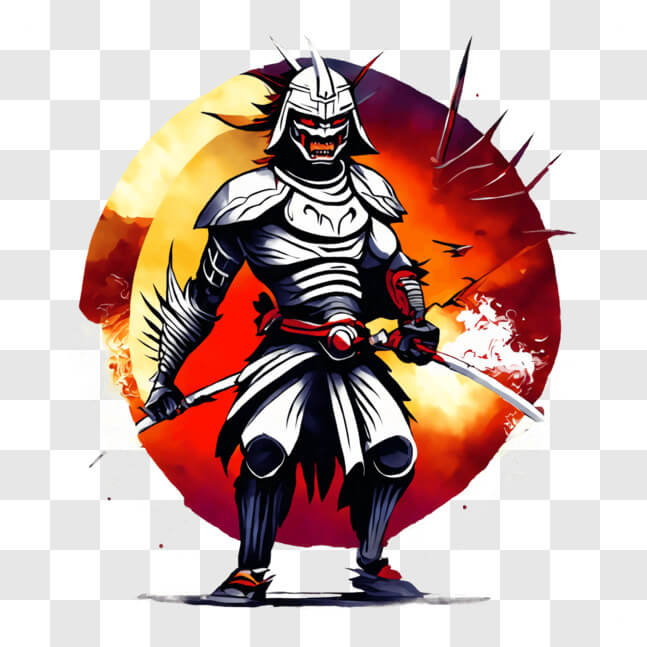 Download Samurai with Two Swords in Front of Orange Background PNGs ...