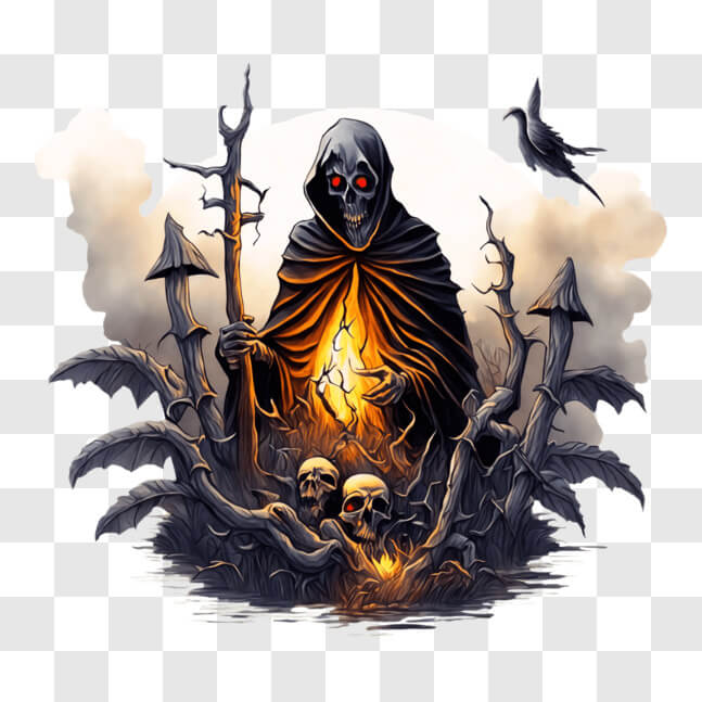 Download Grim Reaper in an open field with skulls and full moon PNGs ...