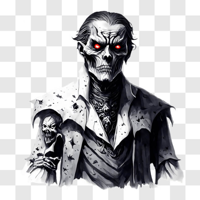 Download Black and White Drawing of Undead Man with Red Eyes PNGs ...