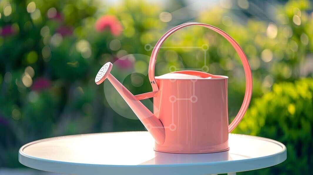 Beautiful Pink Watering Can in a Natural Setting stock photo | Creative ...
