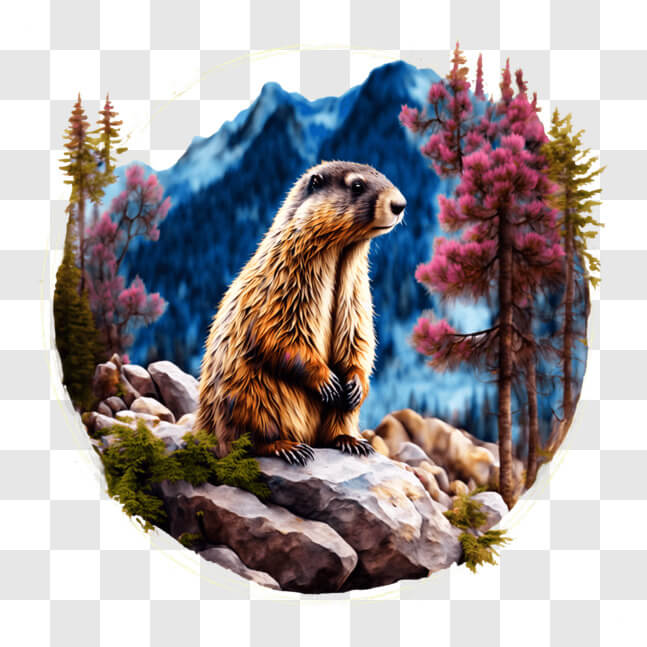 Download Marmot in Forest with Trees and Mountains PNGs Online ...