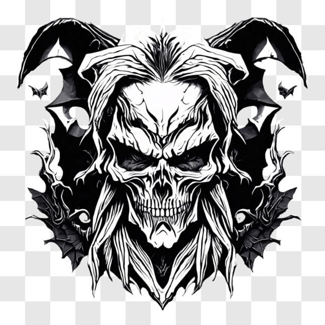 Download Death Gothic Tattoo with Long Hair and Horns PNGs Online ...