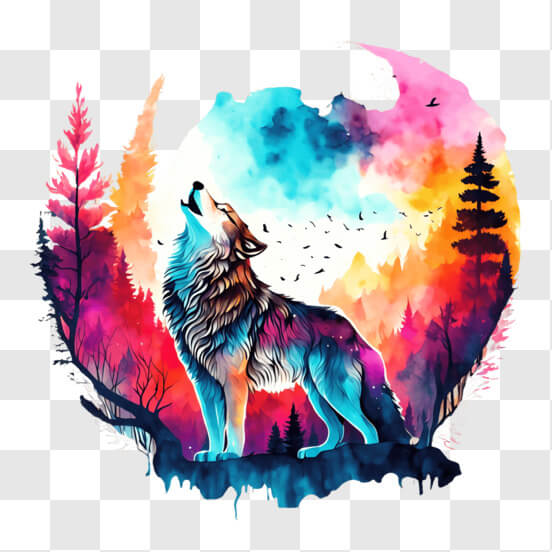 Download Colorful Wolf Howling in the Forest Art Print or Poster PNGs ...