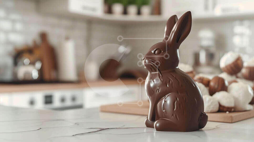 Estátua de Coelho de Chocolate para Celebração de Páscoa banco de ...