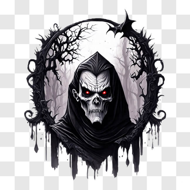 Download Grim Reaper in Ornate Circular Frame with Bats and Ghouls PNGs ...