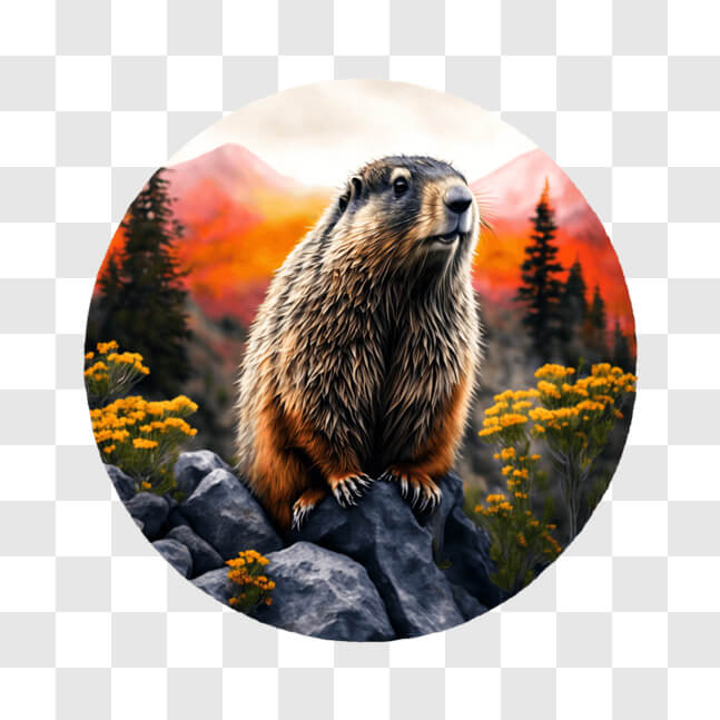 Download Marmot in the Wilderness with Trees and Flowers PNGs Online ...