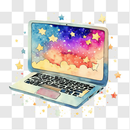 Download Vibrant Stars on Laptop Screen PNG Online - Creative Fabrica