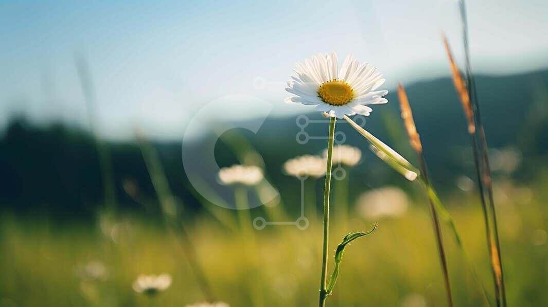 Lone White Daisy in a Field of Tall Grass stock photo | Creative Fabrica