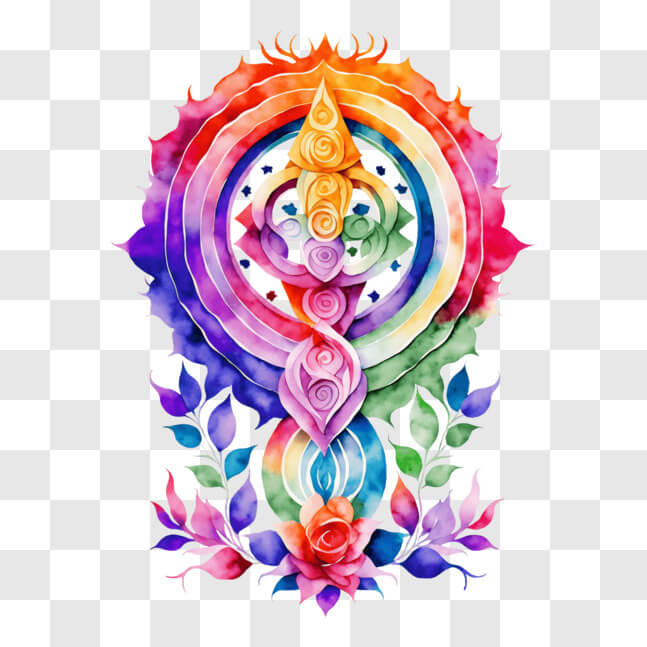 Download Colorful Chakra Symbol with Flowers and Leaves on Black ...