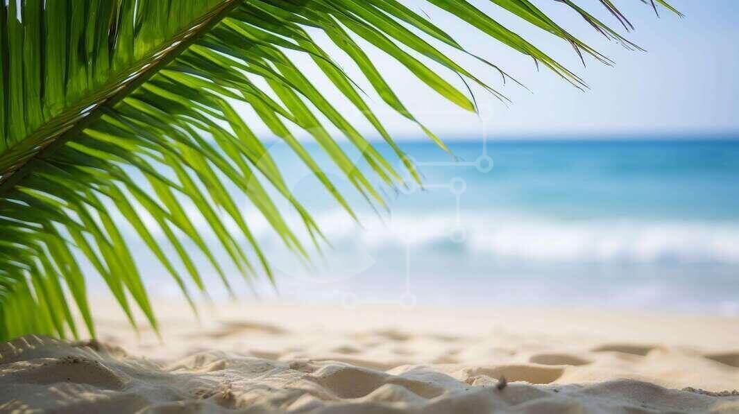 Tranquil Palm Leaf on the Beach stock photo | Creative Fabrica