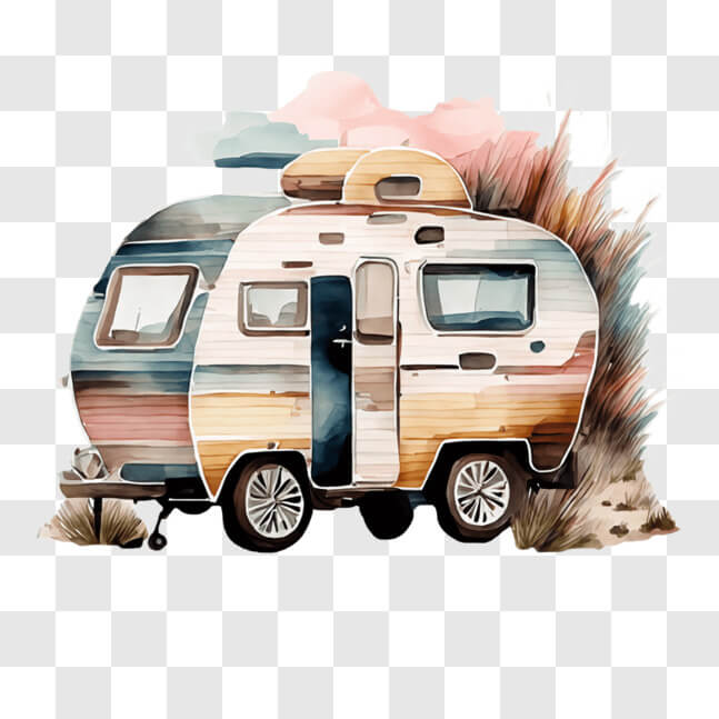 Download Colorful Camper Van Parked in Grassy Terrain PNGs Online ...