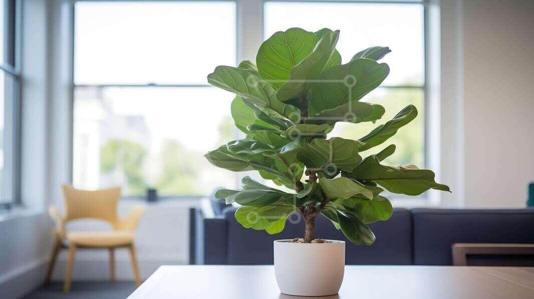 Healthy Potted Plant in Office Setting stock photo | Creative Fabrica