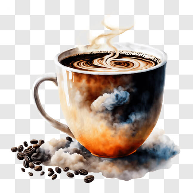 Download Hot Coffee with Smoke and Coffee Beans PNGs Online - Creative ...