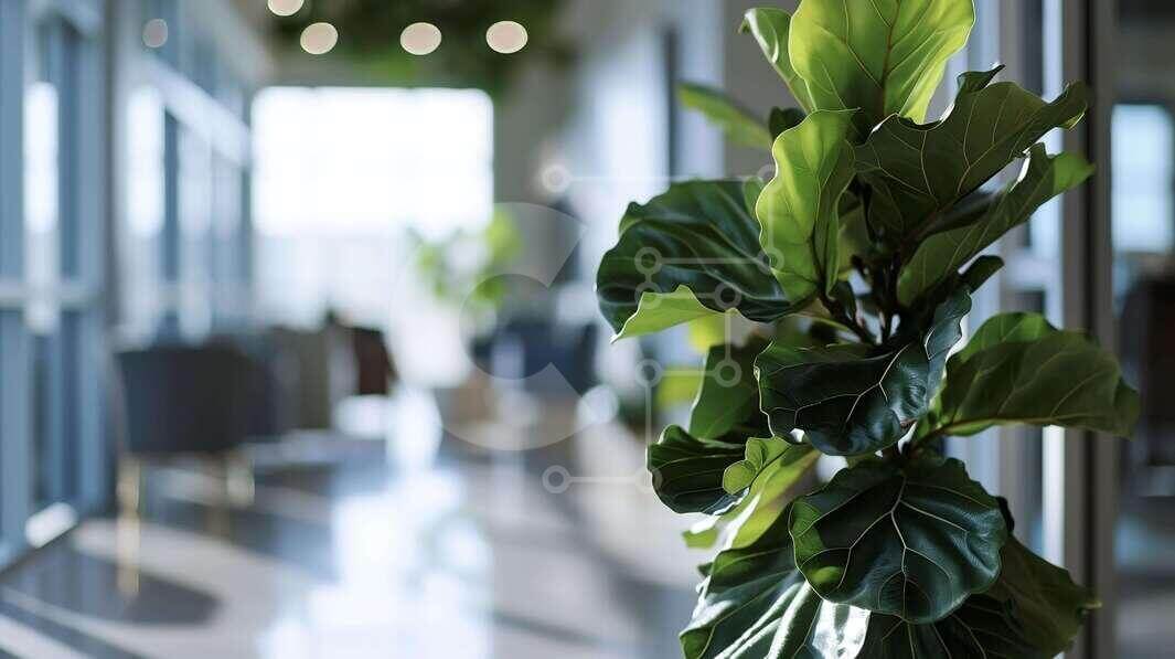 Welcoming Hallway with Potted Plant stock photo | Creative Fabrica
