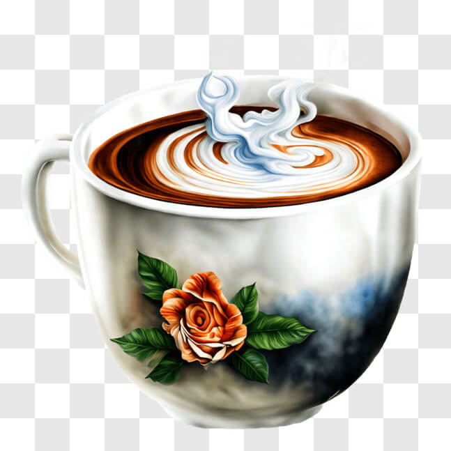 Download Hot Coffee with Fresh Rose PNGs Online - Creative Fabrica