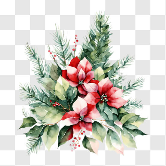 Download Red Poinsettia Flowers Watercolor Painting for Christmas PNGs ...