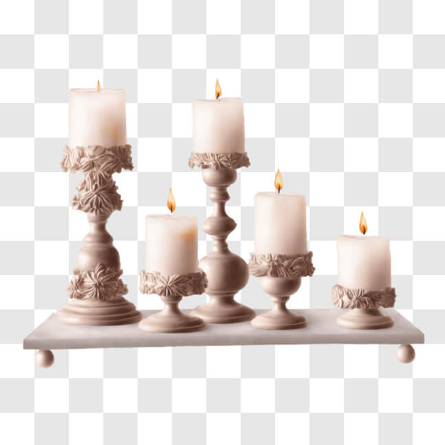 Download Elegant White Candlesticks on Decorative Wooden Stands PNGs ...