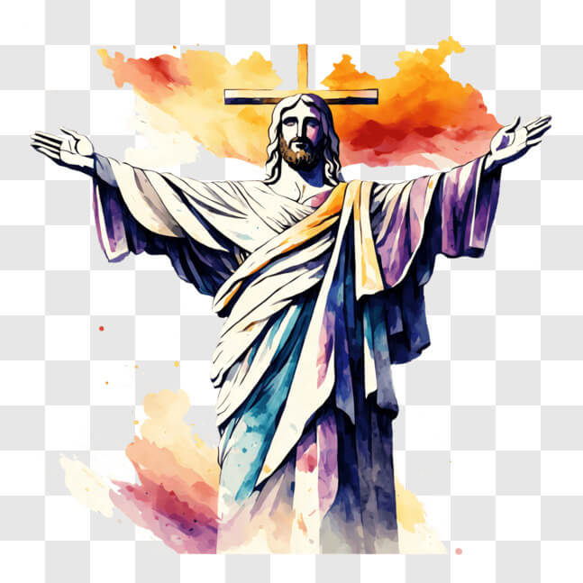 Download Colorful Paint Splash Statue of Jesus Christ in Prayer PNGs ...