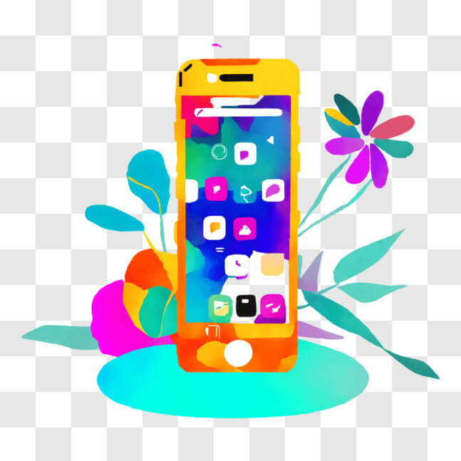 Download Colorful Smartphone on Flowers with App Icons on Screen PNGs ...