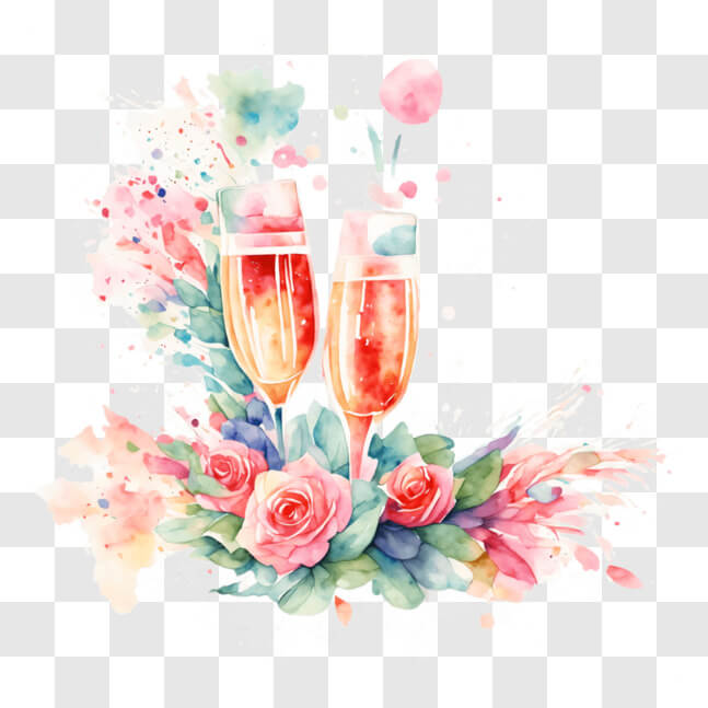 Descarga Copas de champán con rosas y flores PNGs En Línea - Creative ...