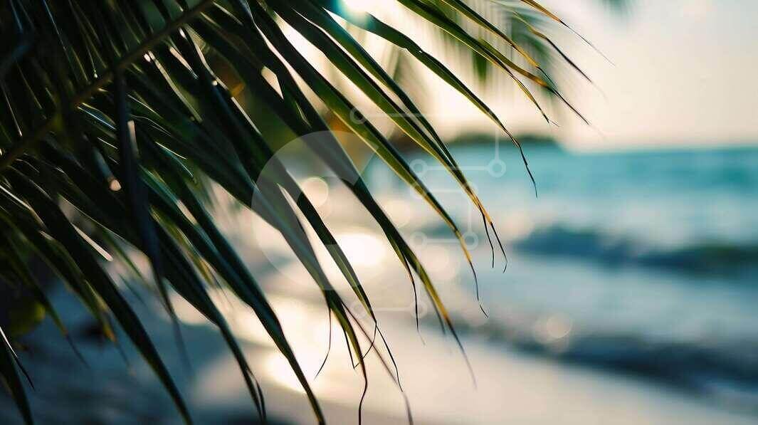 Scenic Palm Tree on Beach with Ocean View stock photo | Creative Fabrica