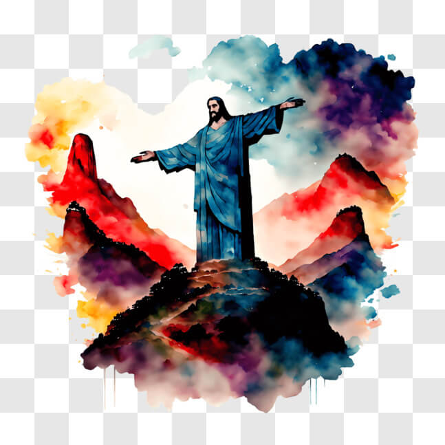 Download Colorful Statue of Jesus on Mountain PNGs Online - Creative ...