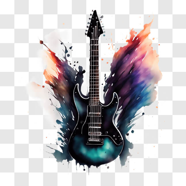 Download Abstract Painting of Blue Electric Guitar Taking Flight PNGs ...