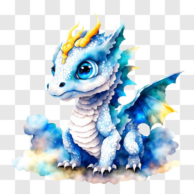 Télécharger Dragon bleu et blanc assis sur les nuages avec de grands yeux bleus PNGs En Ligne ...