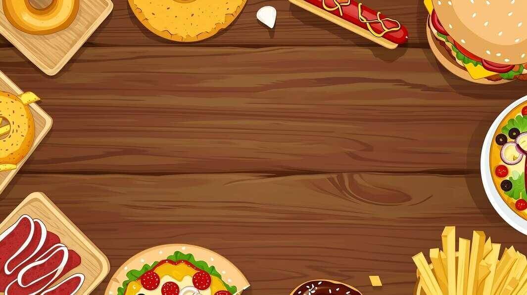 Download Assorted Fast Food Items on Wooden Background Backgrounds ...