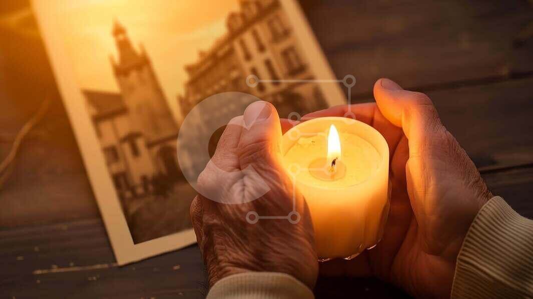 Elderly Person Holding a Candle in Rememberance stock photo | Creative ...