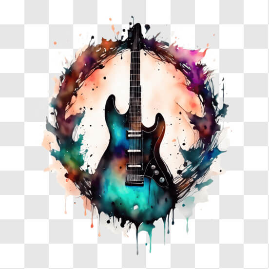 Download Abstract Painting of Black Electric Guitar with Colorful Paint ...