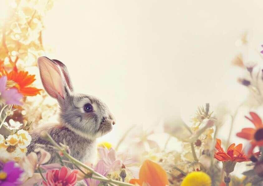 Download Bunny Rabbit and Colorful Flowers in the Spring Backgrounds ...