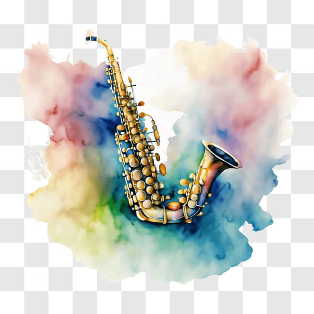 Download Abstract Watercolor Painting of a Saxophone in Colorful ...