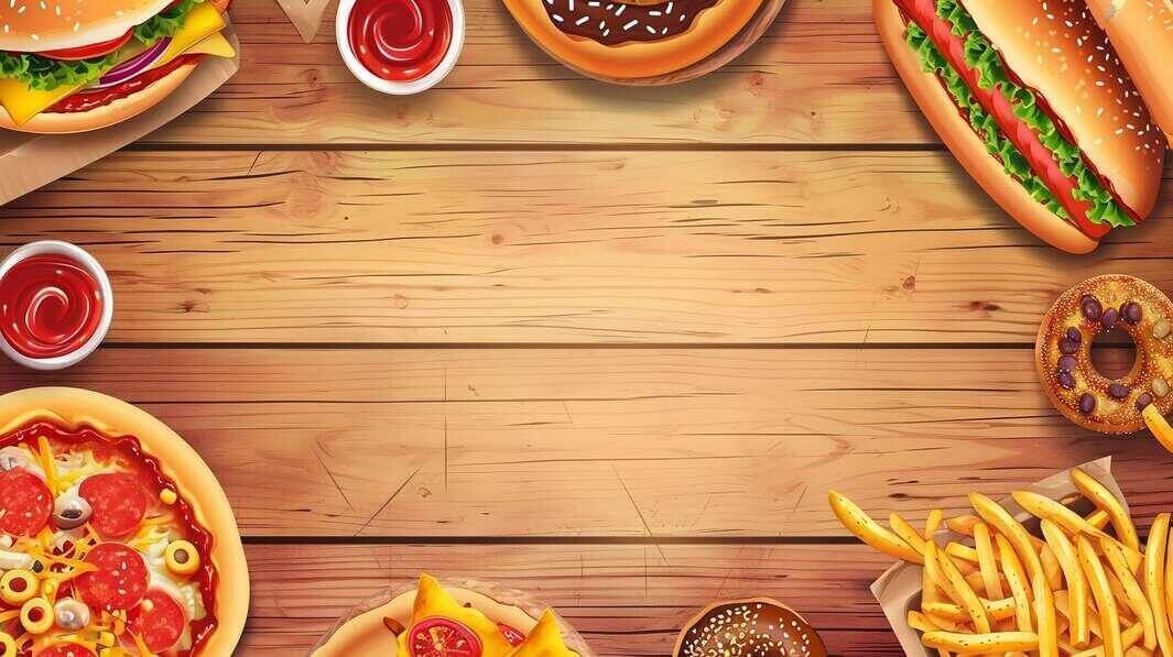 Download Fast Food Items on Wooden Background Backgrounds Online ...