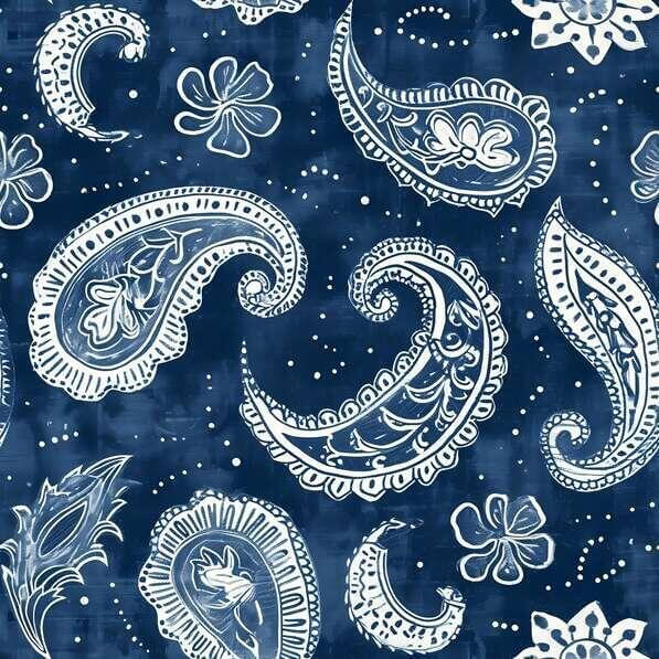 Download Blue Paisley Pattern Background with Flowers and Leaves ...