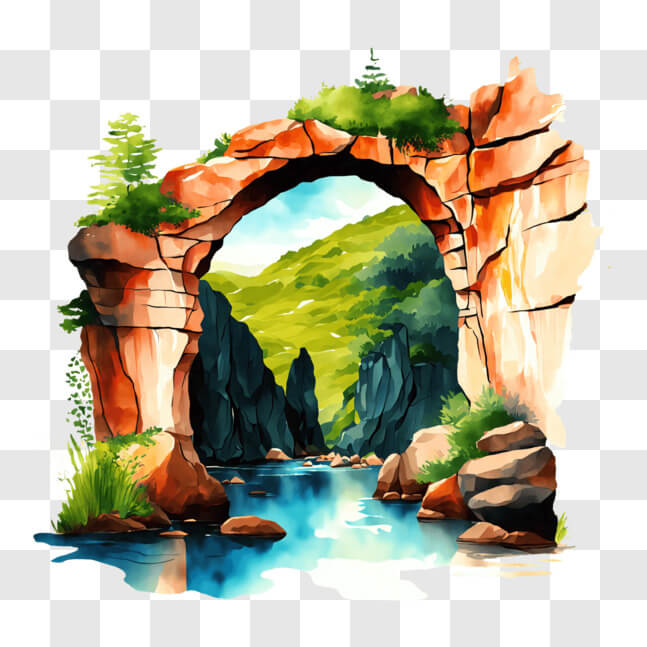 Download Natural Archway in Rocky Landscape with Flowing Water PNGs ...